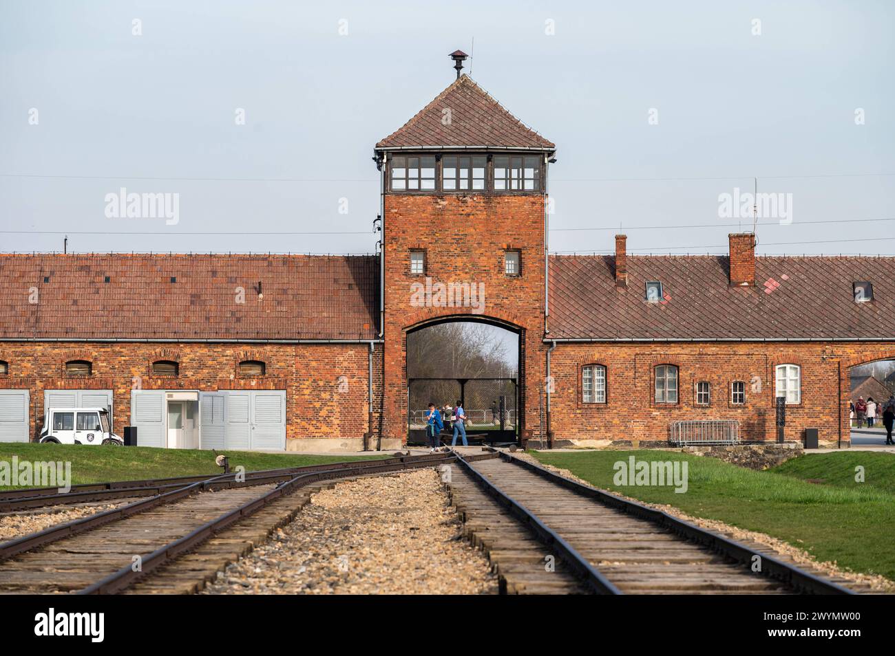 Auschwitz, Poland, March 21, 2024 - Railway tracks towards the gates of ...