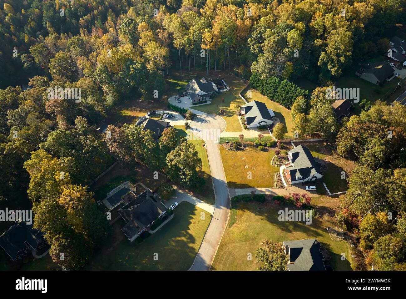 Aerial view of classical american homes in South Carolina residential ...