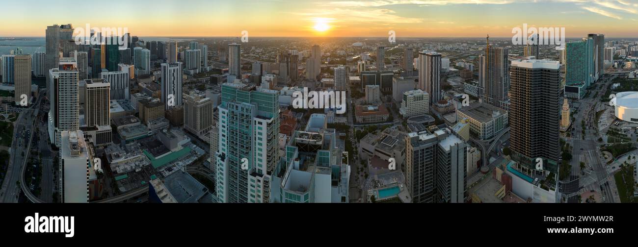 Aerial view of downtown office district of Miami Brickell in Florida ...