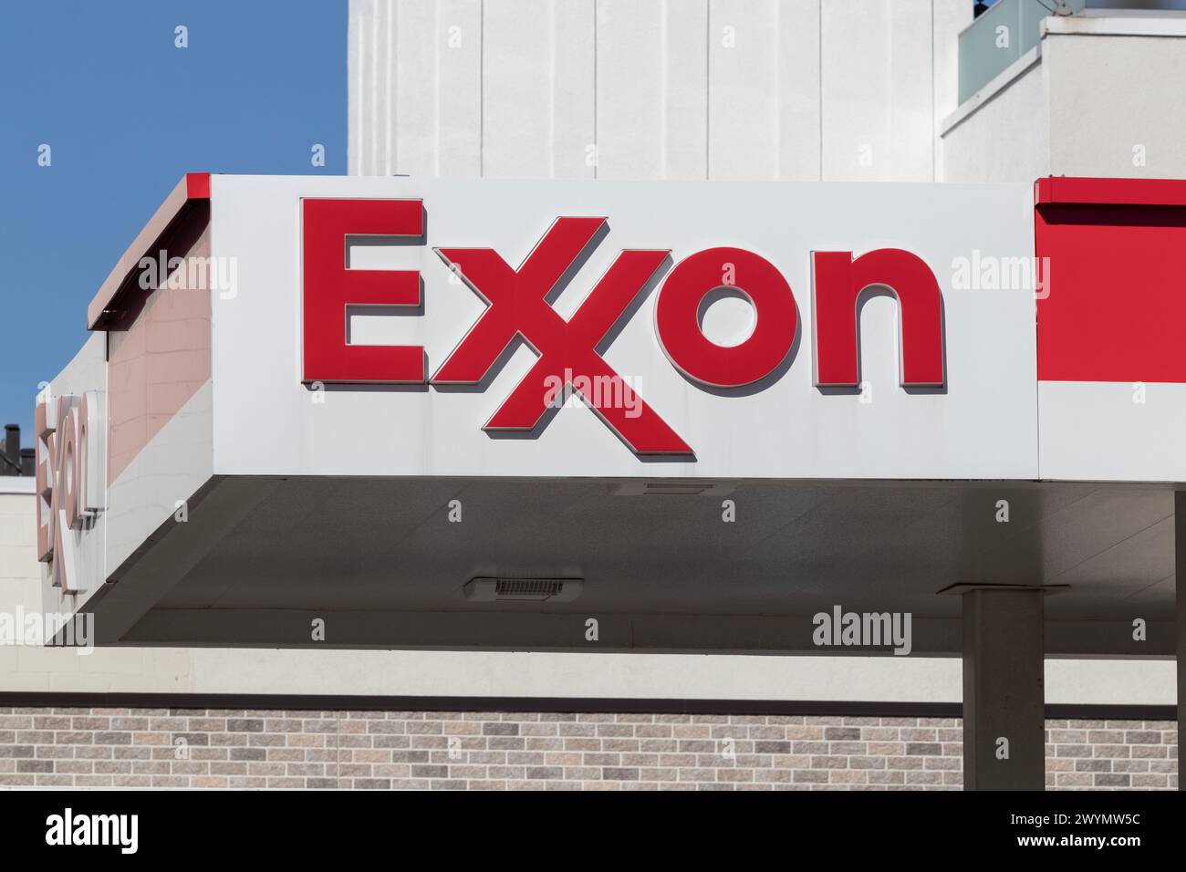 Chicago - April 6, 2024: Exxon Retail Gas station. ExxonMobil is the ...