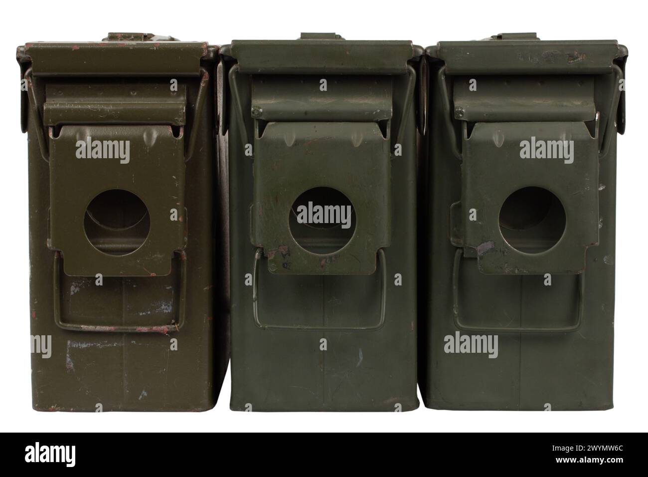 US army green metal .30 cal ammo boxes isolated on white Stock Photo ...
