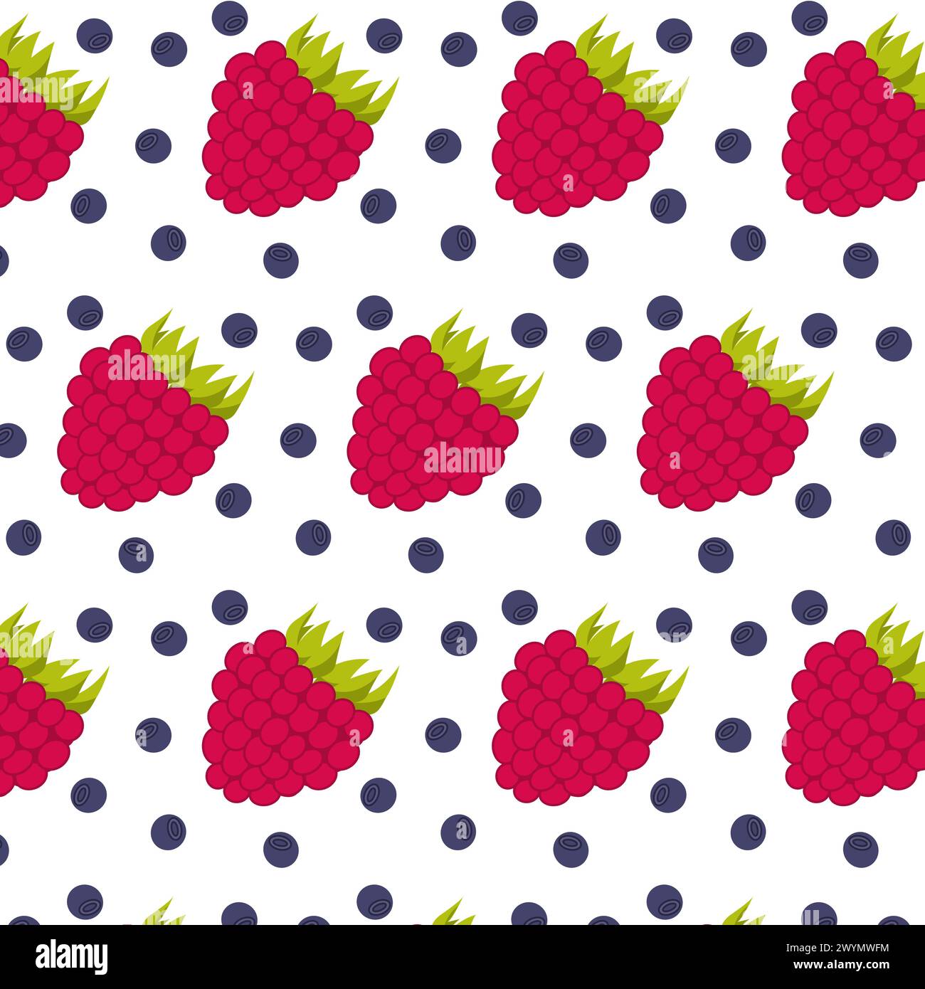 Vector mixed berry fruit pattern with raspberries and blueberries with ...