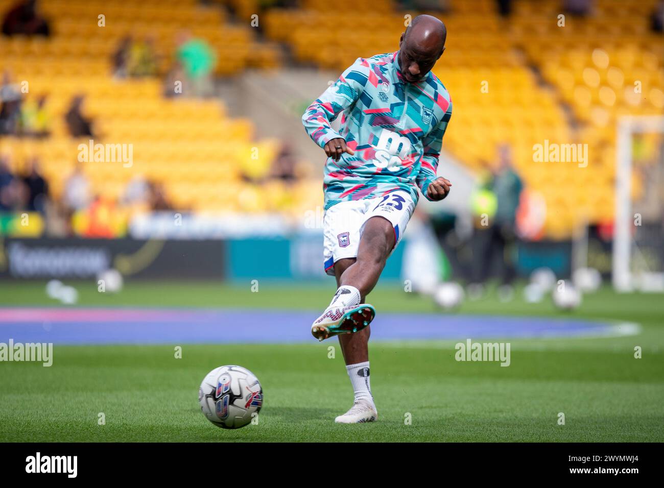 Sone Aluko of Ipswich Town is seen warming up before the Sky Bet ...