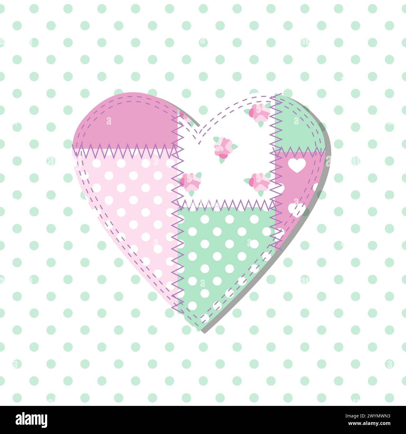 Heart, decorative patchwork design on polka dot background Stock Vector ...