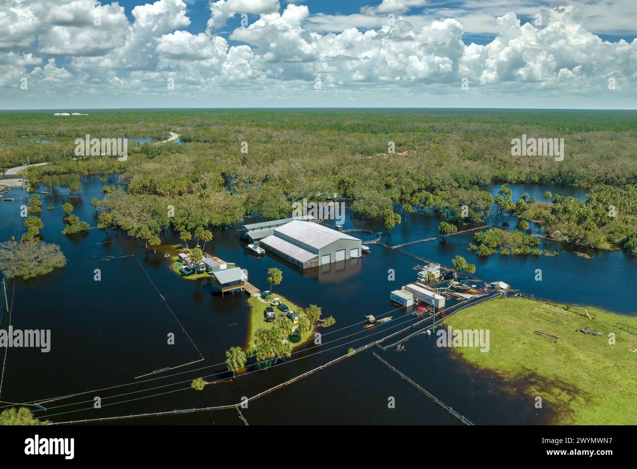Aftermath of natural disaster. Surrounded by hurricane Ian rainfall ...