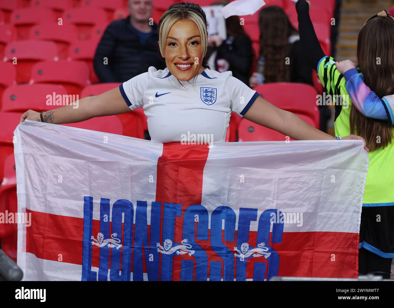 London, UK. 5th Apr, 2024. An England fan with a Leah Williamson of ...