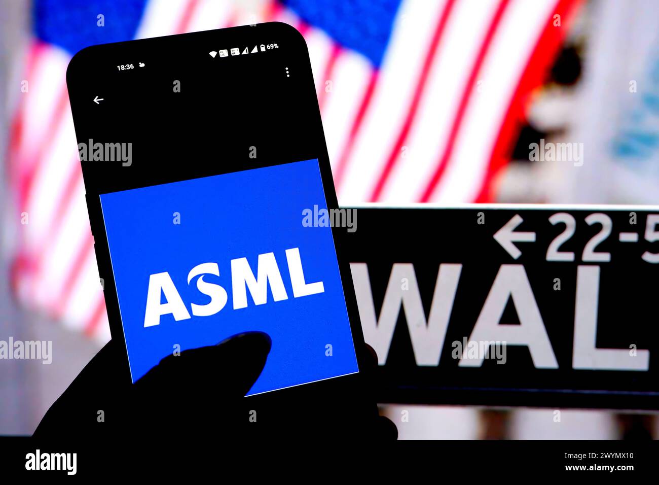 India. 7th Apr, 2024. In this photo illustration, an ASML Logo seen displayed on a smartphone ...
