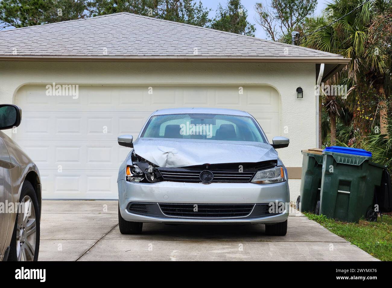 Car crash damage to private vehicle waiting for insurance claim result ...