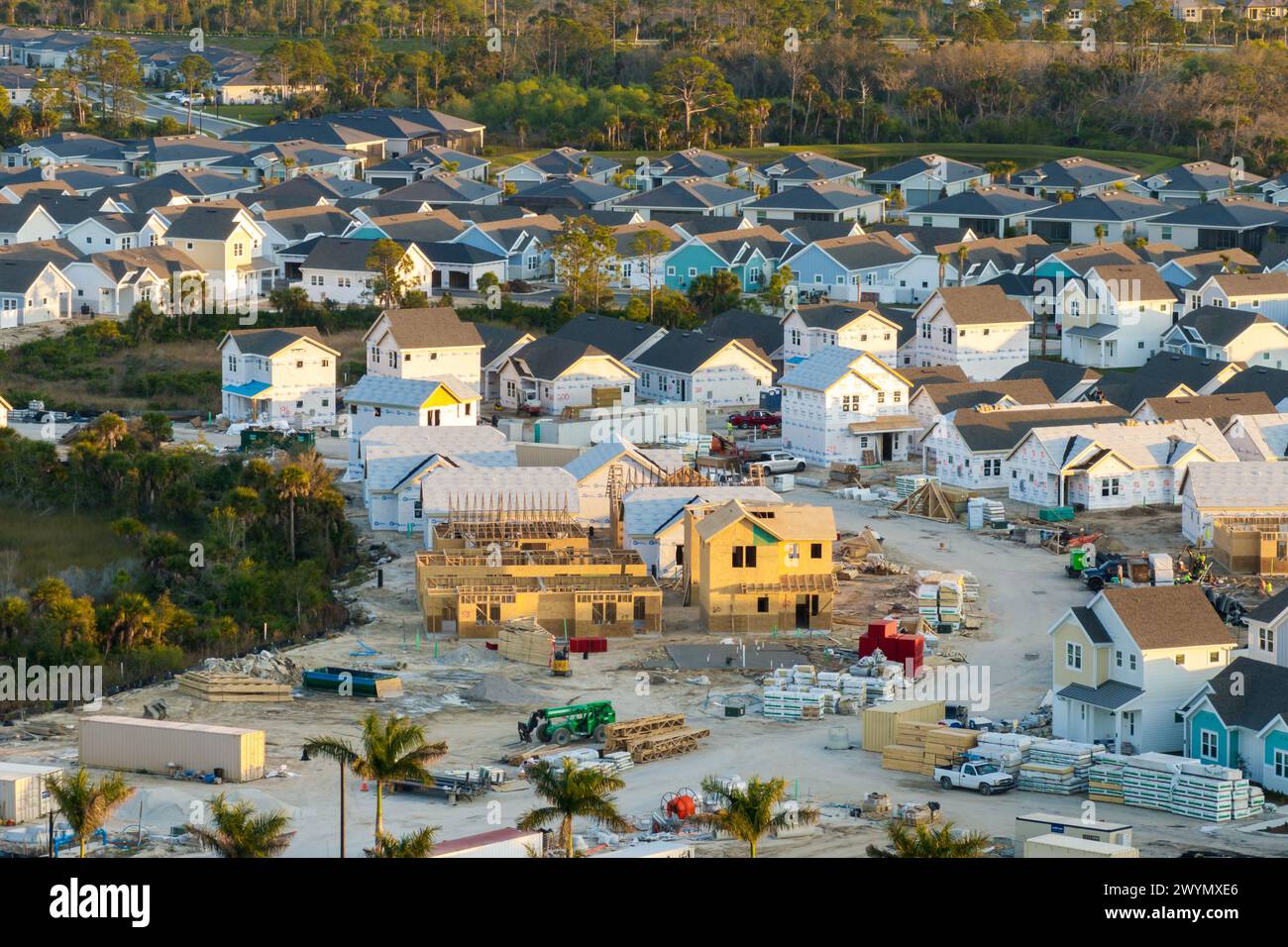 Construction in new developing suburban area. Development of ...