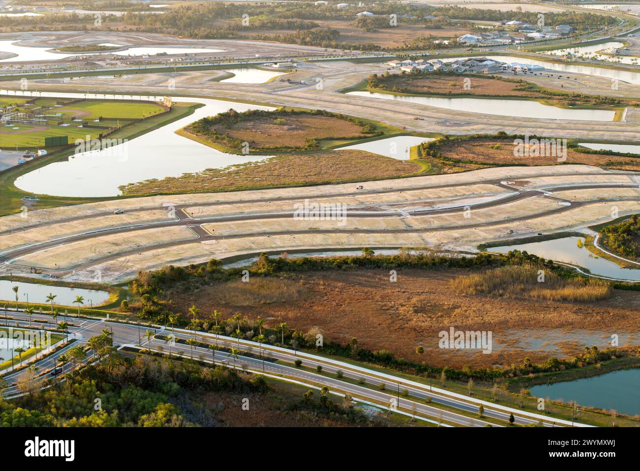 Development of real estate market in the USA. Aerial view of large ...