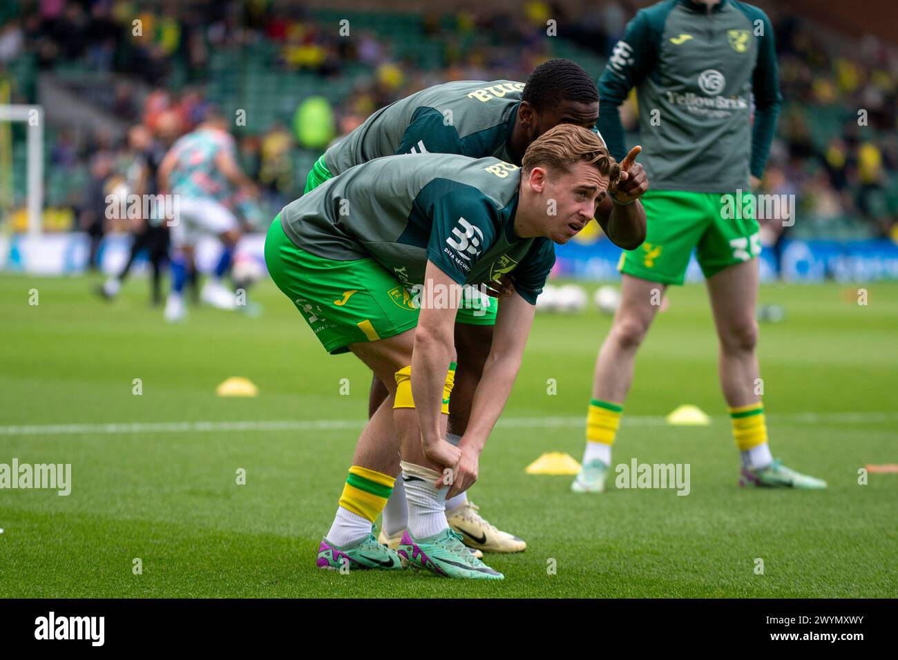 Ken Aboh of Norwich City is seen interacting with Finley Welch of ...