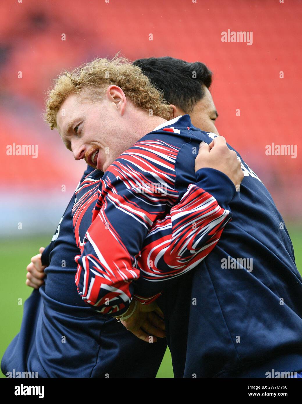 Doncaster, England - 7th April 2024 Wakefield Trinity's Mason Lino and Lachlan Walmsley during ...