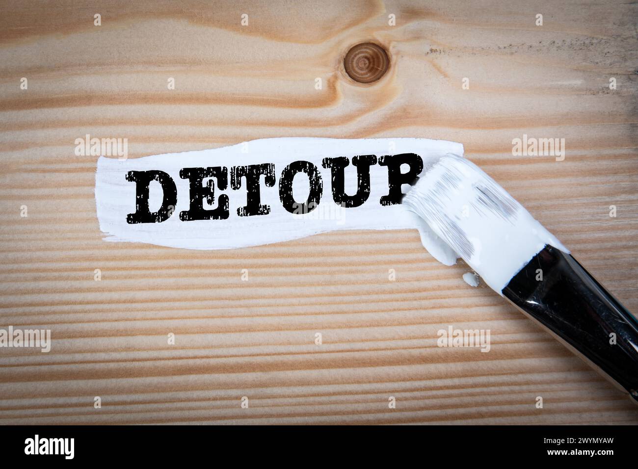 Detour Concept. White paint on wood texture background. Paint brush ...