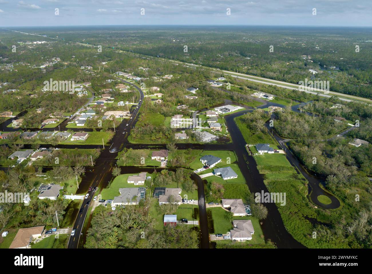 Heavy flood with high water surrounding residential houses after ...
