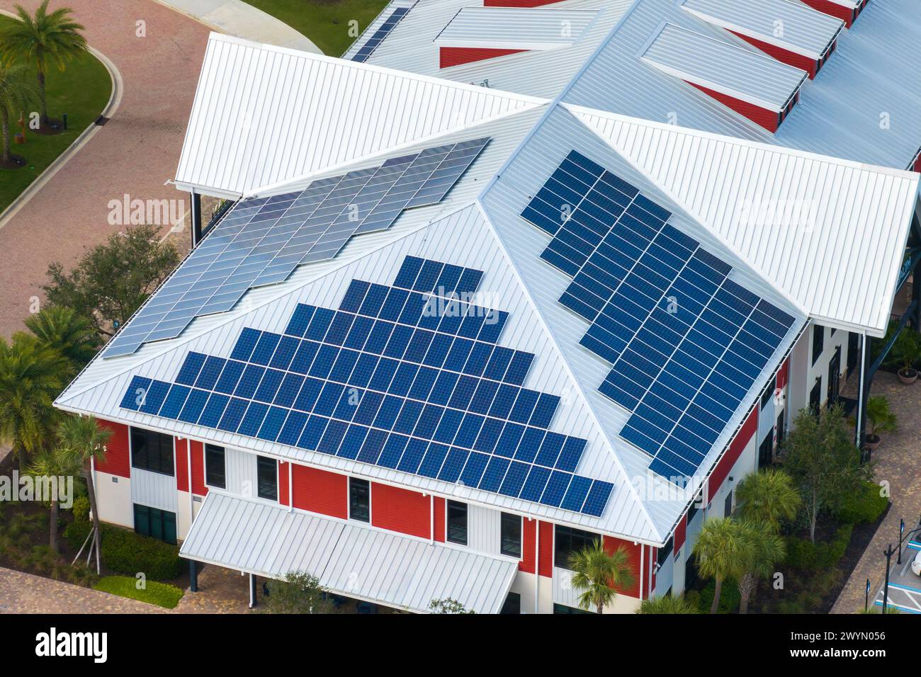 Photovoltaic panels on solar rooftop of Florida commercial building for ...