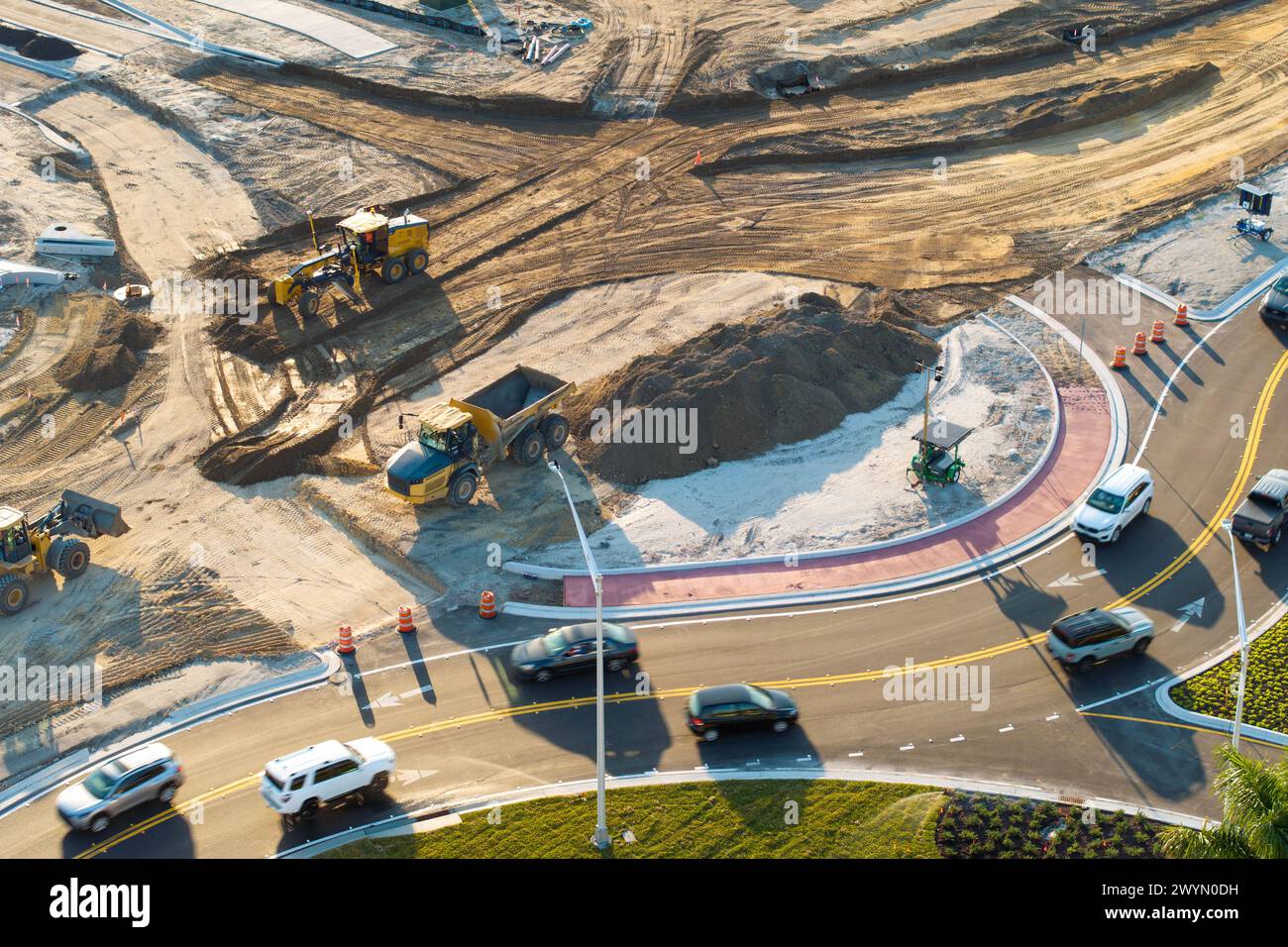 Roundabout construction roadworks on american hi-res stock photography ...