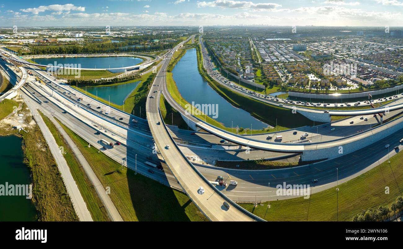USA transportation infrastructure concept. Above view of wide highway ...