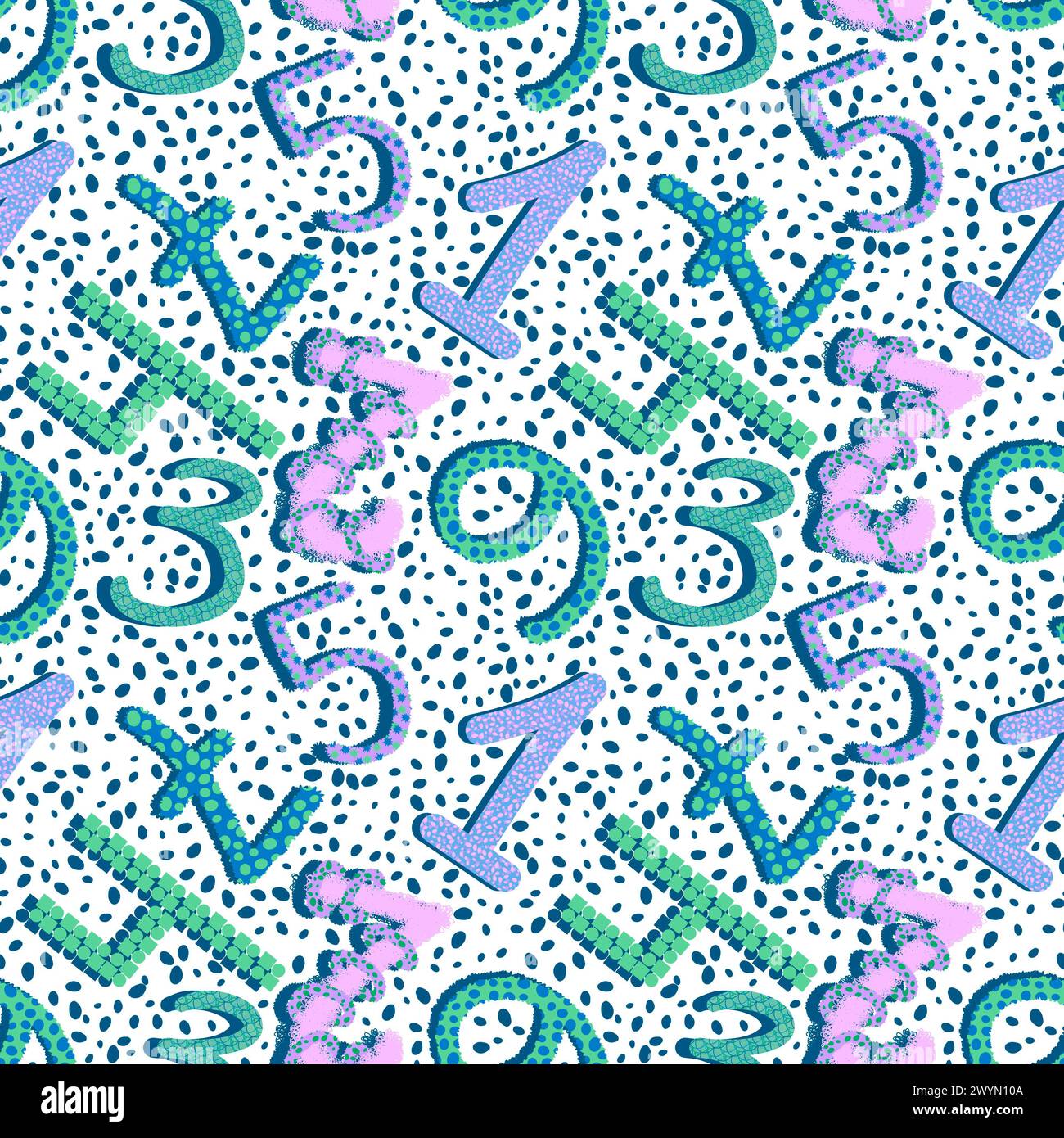 Cartoon numbers seamless kindergarten pattern for wrapping paper and ...