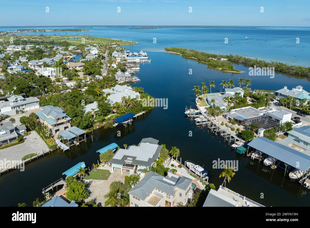 Wealthy neighborhood in small town Boca Grande, Florida with expensive ...