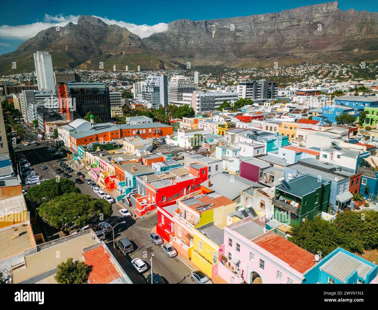 View of the colorful Bo-Kaap in Cape Town, South Africa. A popular ...