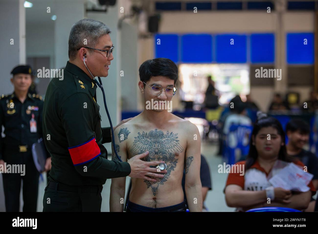 Chiang Mai, Thailand. 07th Apr, 2024. A Thai man has his physical ...