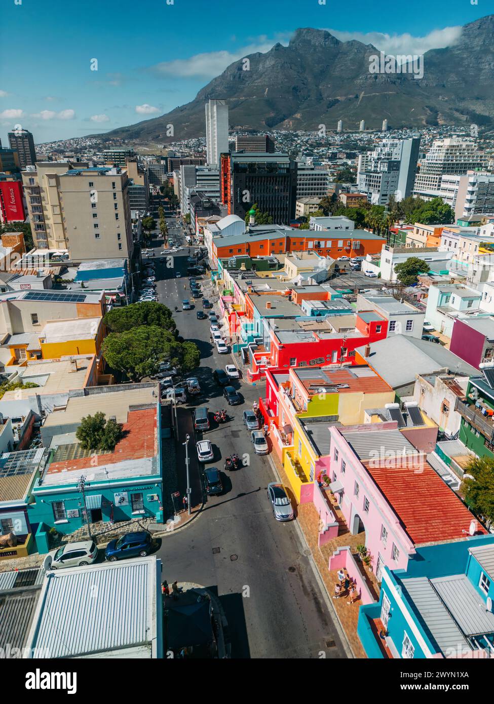 View of the colorful Bo-Kaap in Cape Town, South Africa. A popular ...