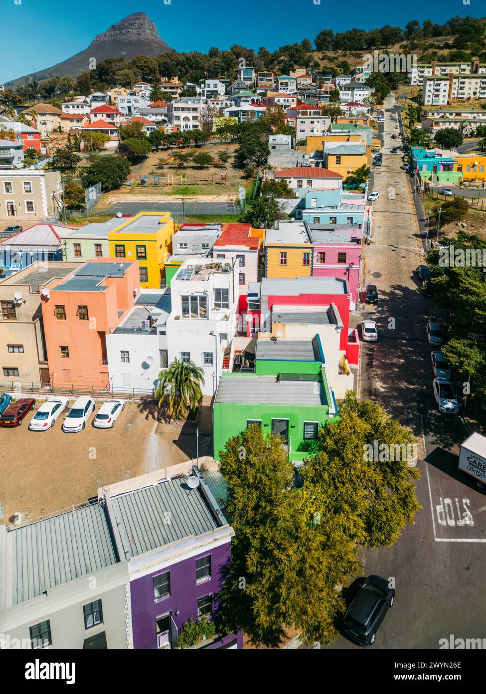 View of the colorful Bo-Kaap in Cape Town, South Africa. A popular ...