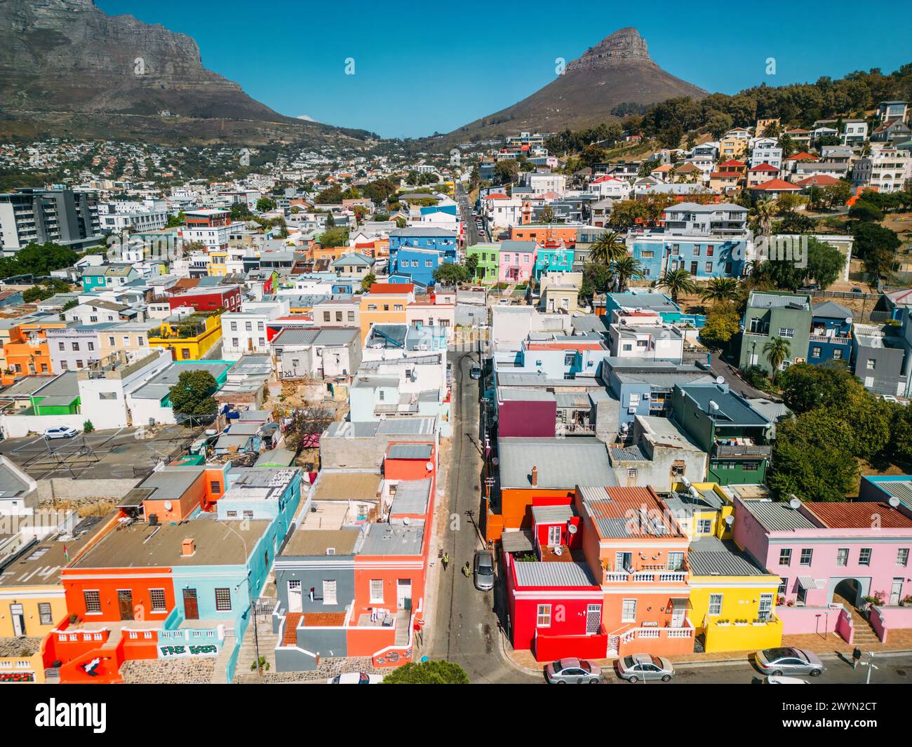View of the colorful Bo-Kaap in Cape Town, South Africa. A popular ...