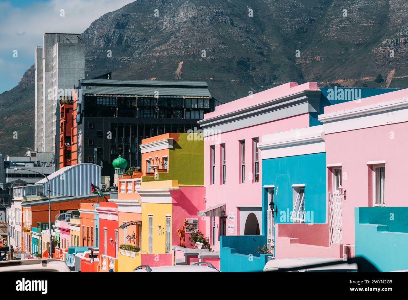 View of the colorful Bo-Kaap in Cape Town, South Africa. A popular ...