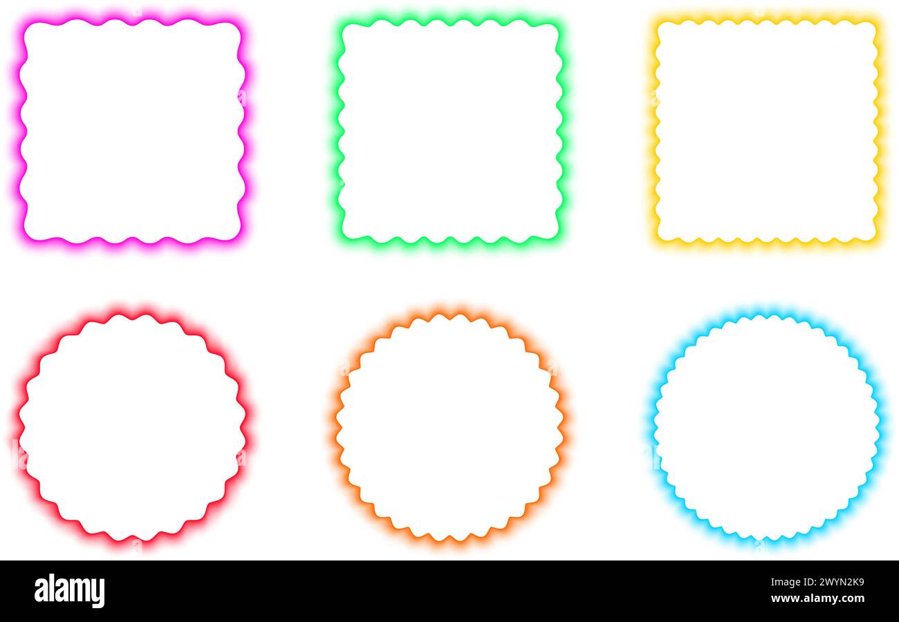 Set of colorful square and round frames with wavy borders. Wiggly ...