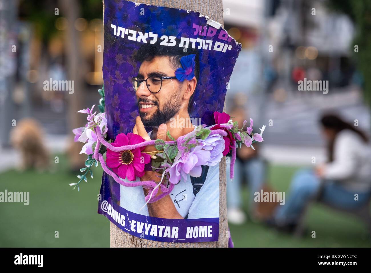 Tel Aviv, Israel. 7th Mar, 2024. A poster of kidnapped, Evyater David ...