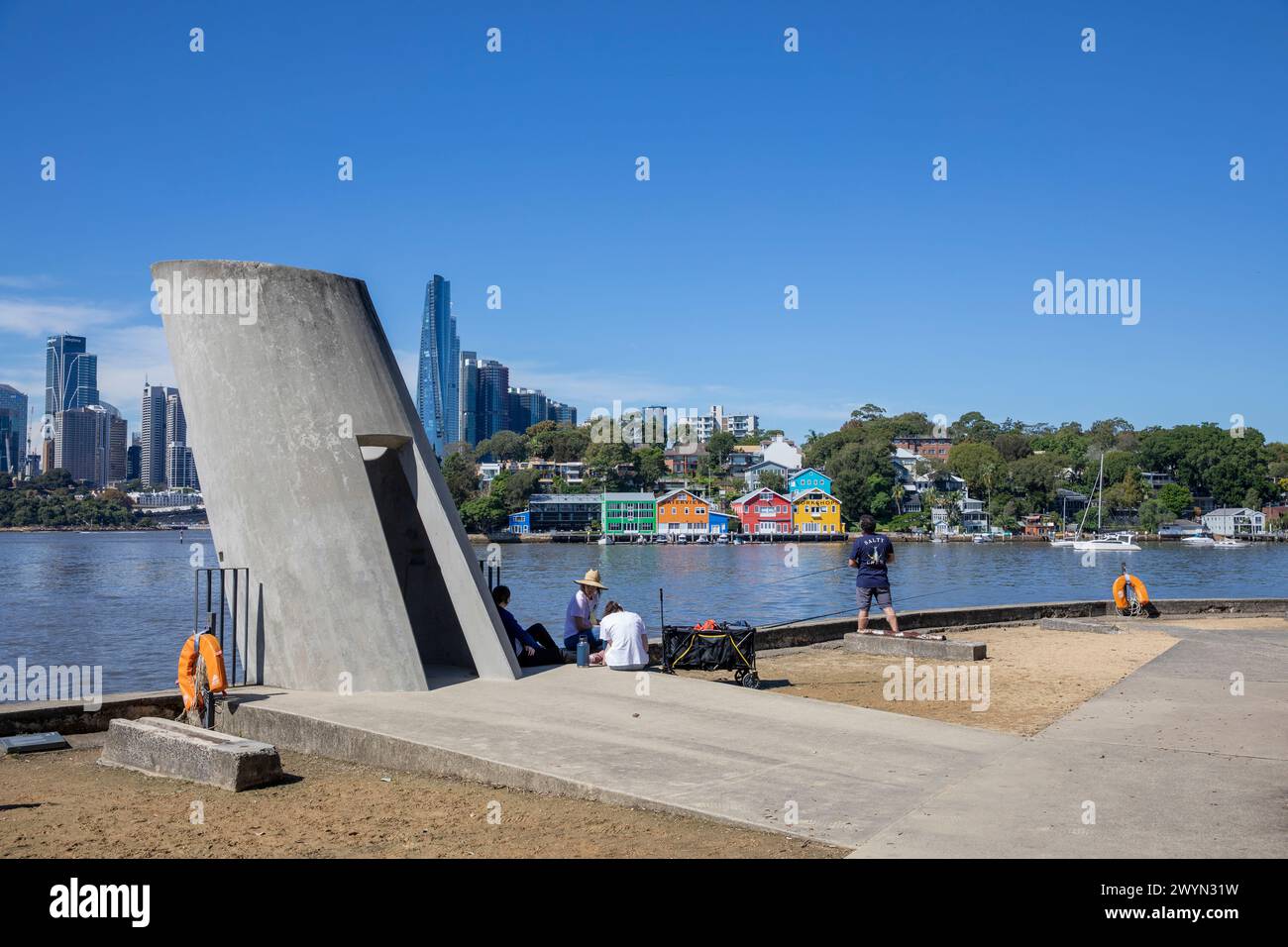 Ballast Point Park on Balmain Peninsula, with Delicate balance concrete ...
