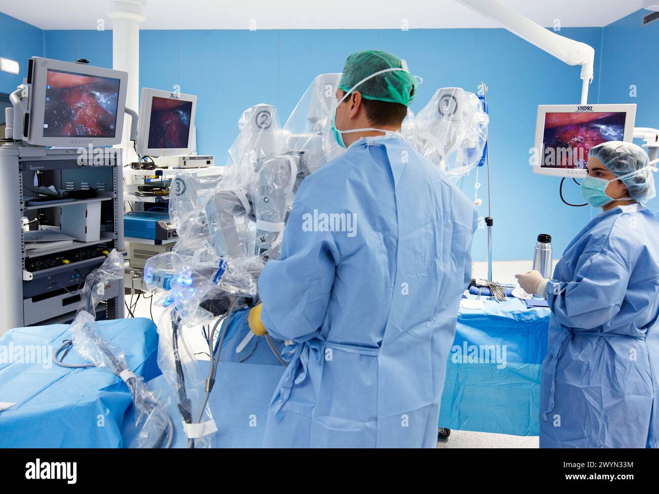 Operating room, prostate cancer robotic surgery, Da Vinci surgical ...