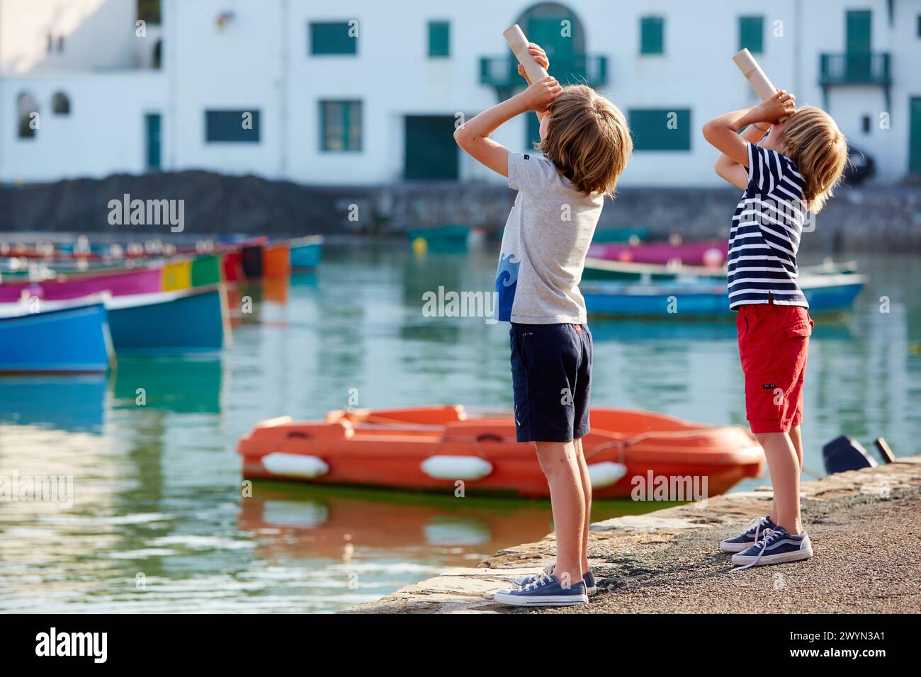 children playing, Port Socoa, Ciboure, Aquitaine, Pyrenees Atlantiques ...