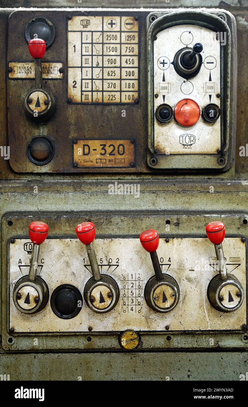 Controls of an old lathe machine Stock Photo - Alamy