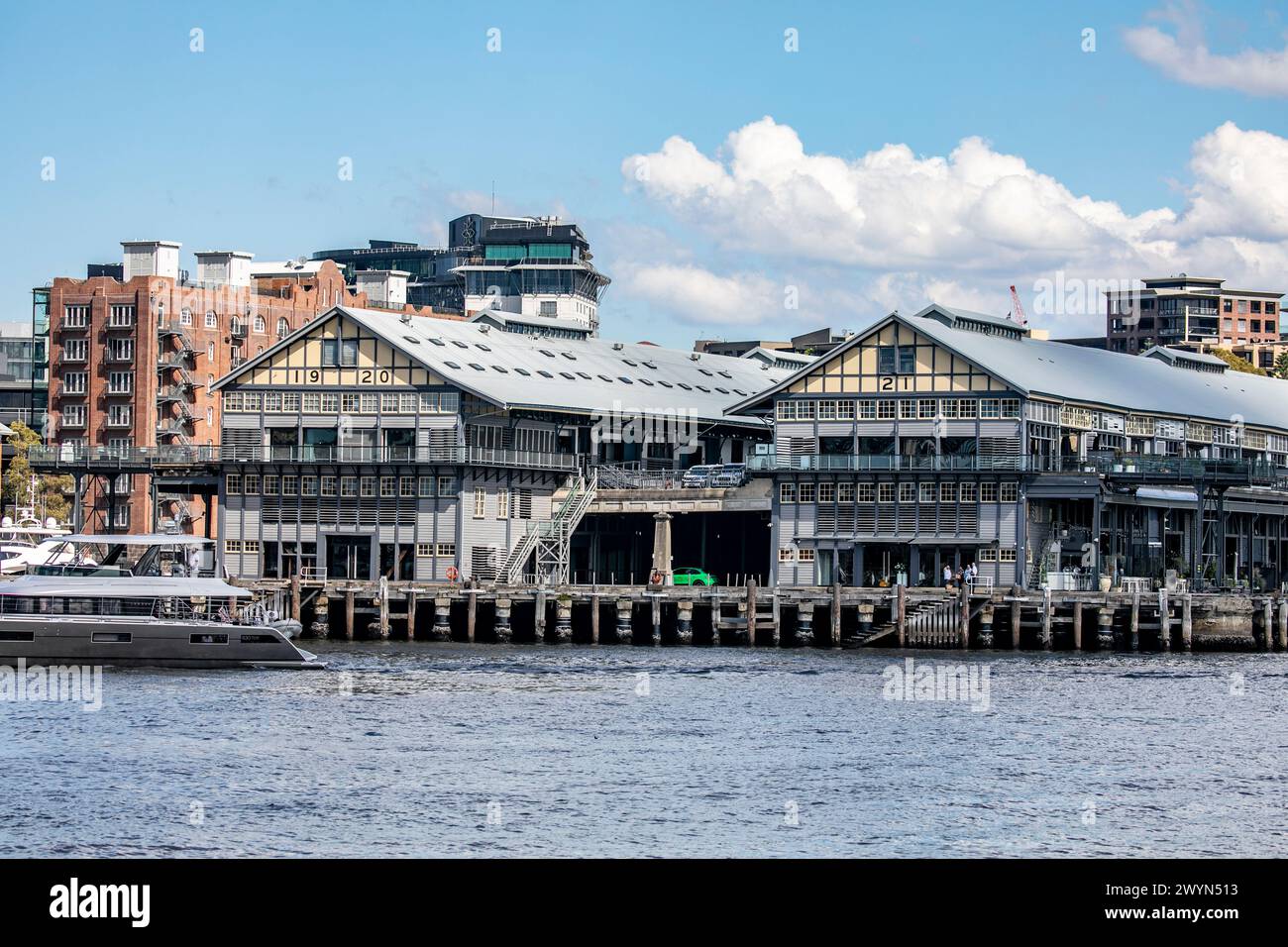 Jones Bay wharf in Pyrmont Sydney, with catamaran yacht Mon Reve ...