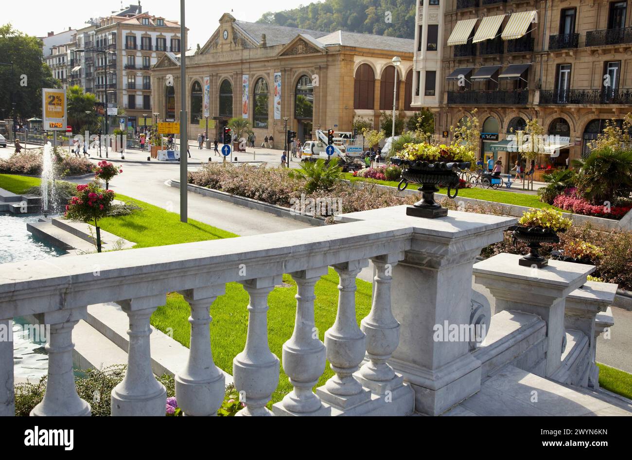 Reina Regente gardens and Bretxa market in background, San Sebastian ...