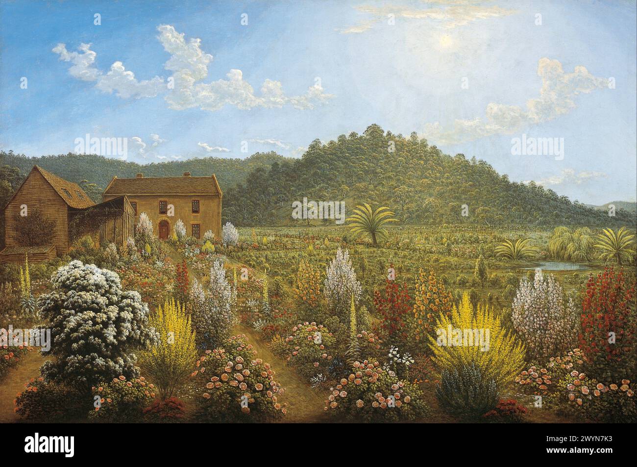view of the artist's house and garden, in Mills Plains, Van Diemen's ...