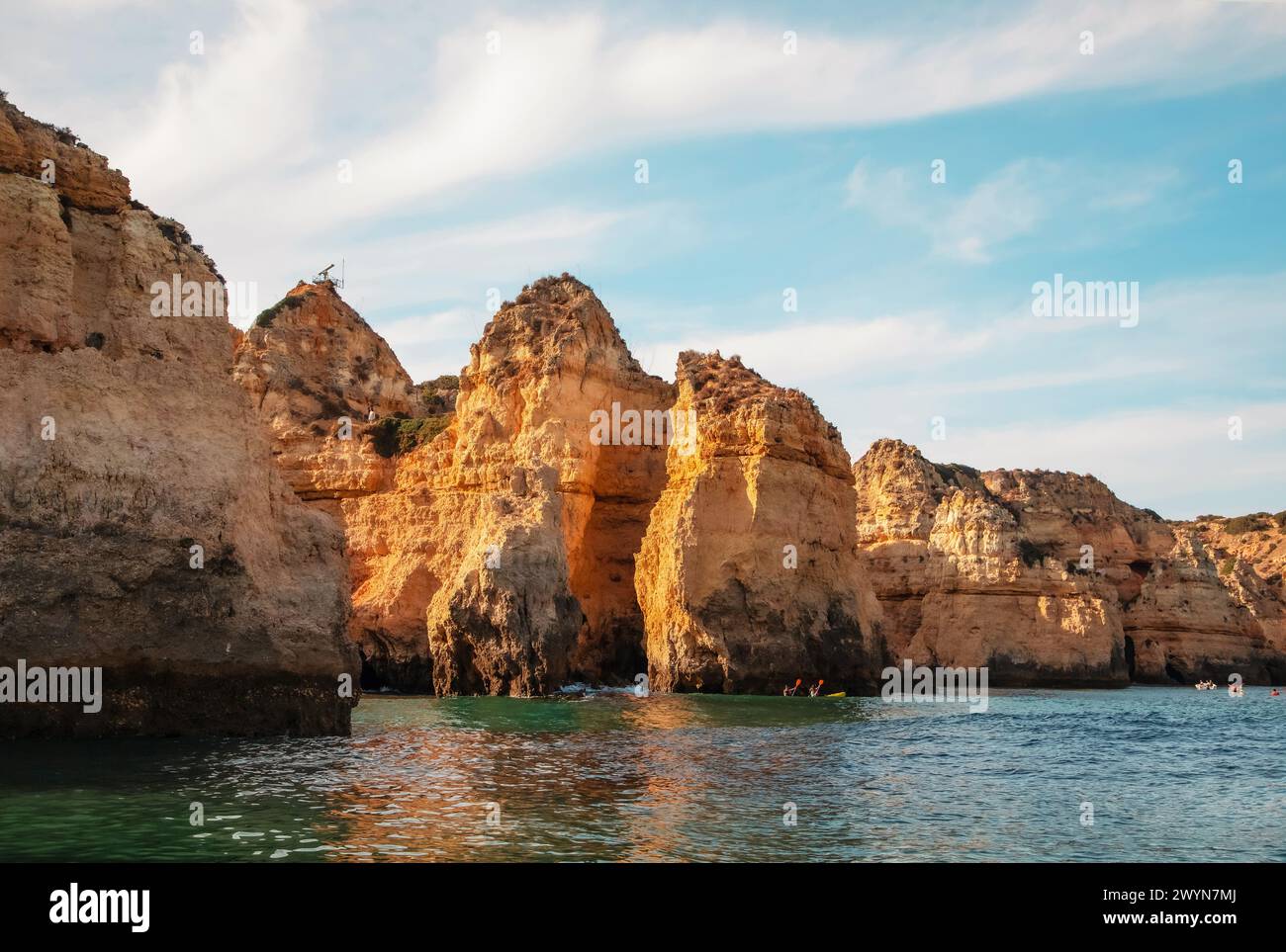 stunningly beautiful rocks in ocean near coast of Algarve in Portugal ...