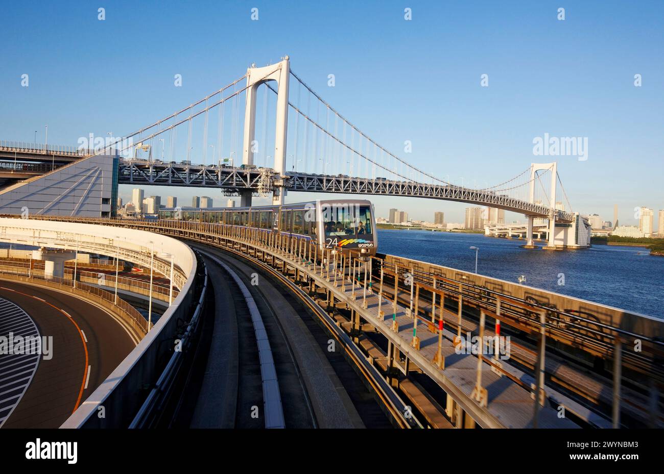 Rainbow bridge, Yurikamome line, Monorail train, Tokyo, Japan Stock ...