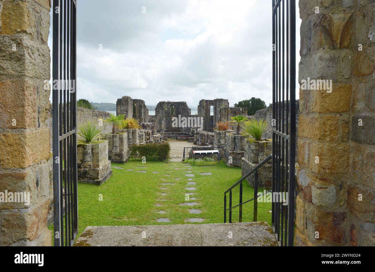 Landevennec, Bretagne, France view to the ruins of the ancient Abbey ...
