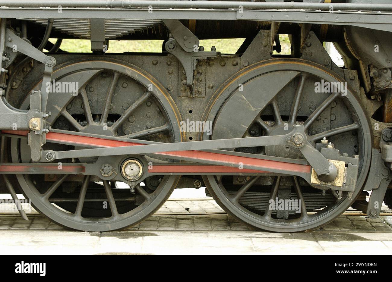 Detail of wheels, train at museum of railway history. Azpeitia ...