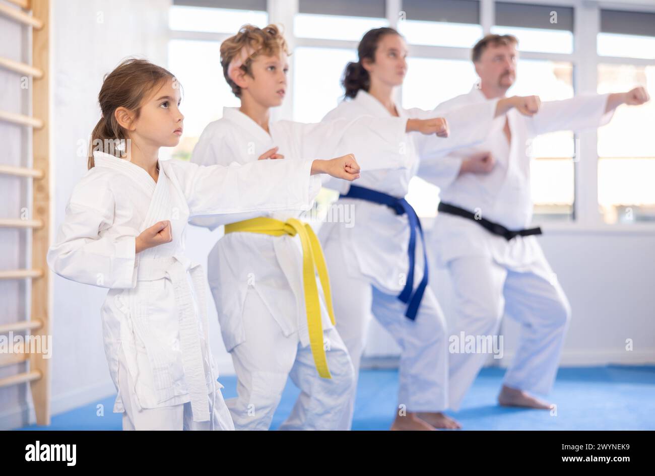 Children with parents during karate training. Martial arts. Sport ...