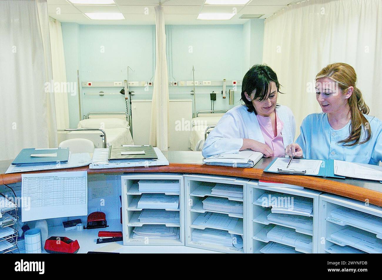 Boxes and control desk at hospital Stock Photo - Alamy