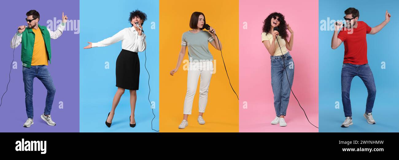 Singers on different color backgrounds, collection of photos Stock ...