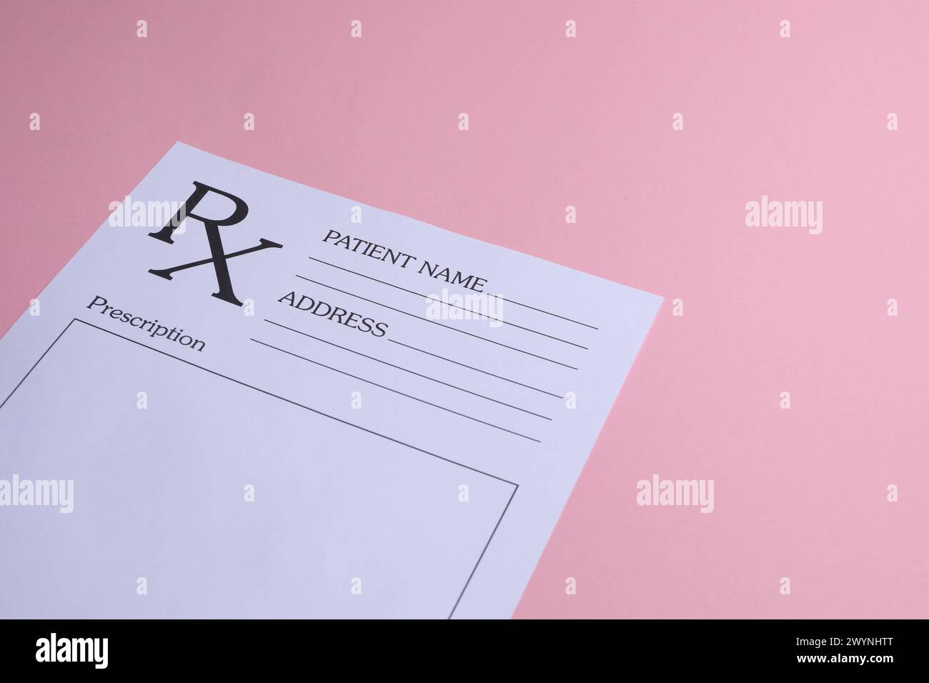 Medical prescription form on pink background. Space for text Stock ...