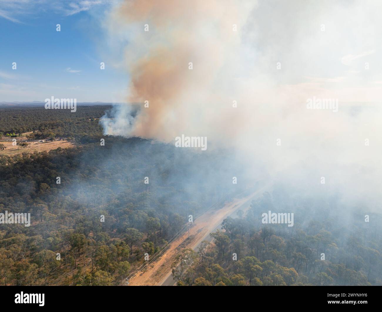 Aerial view of smoke billowing from a bushfire at Maryborough in ...