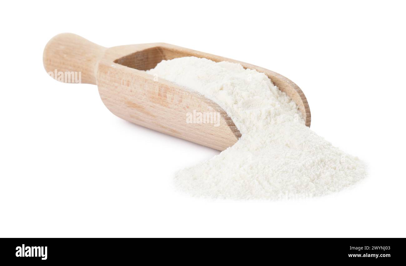 Baking powder and scoop isolated on white Stock Photo - Alamy