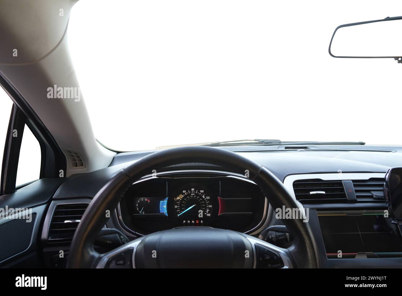 Speedometer on dashboard and steering wheel inside car Stock Photo - Alamy