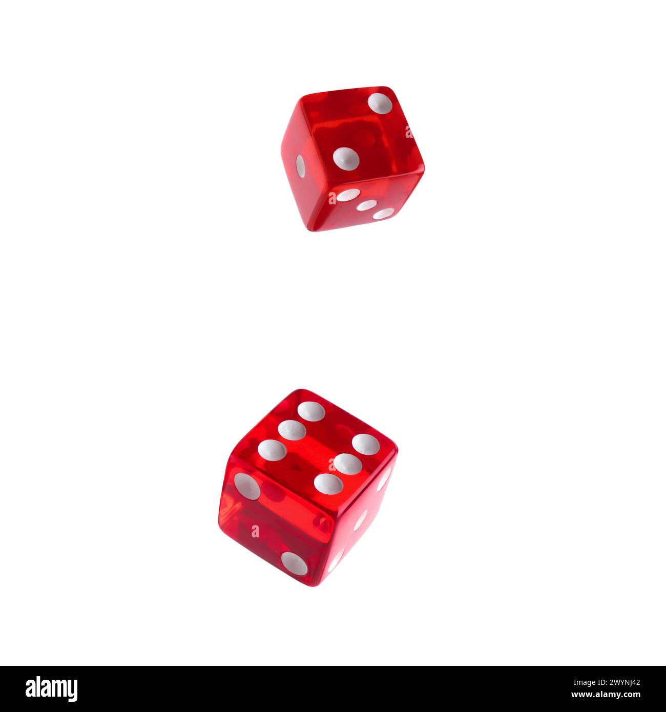 Two red dice in air on white background Stock Photo - Alamy